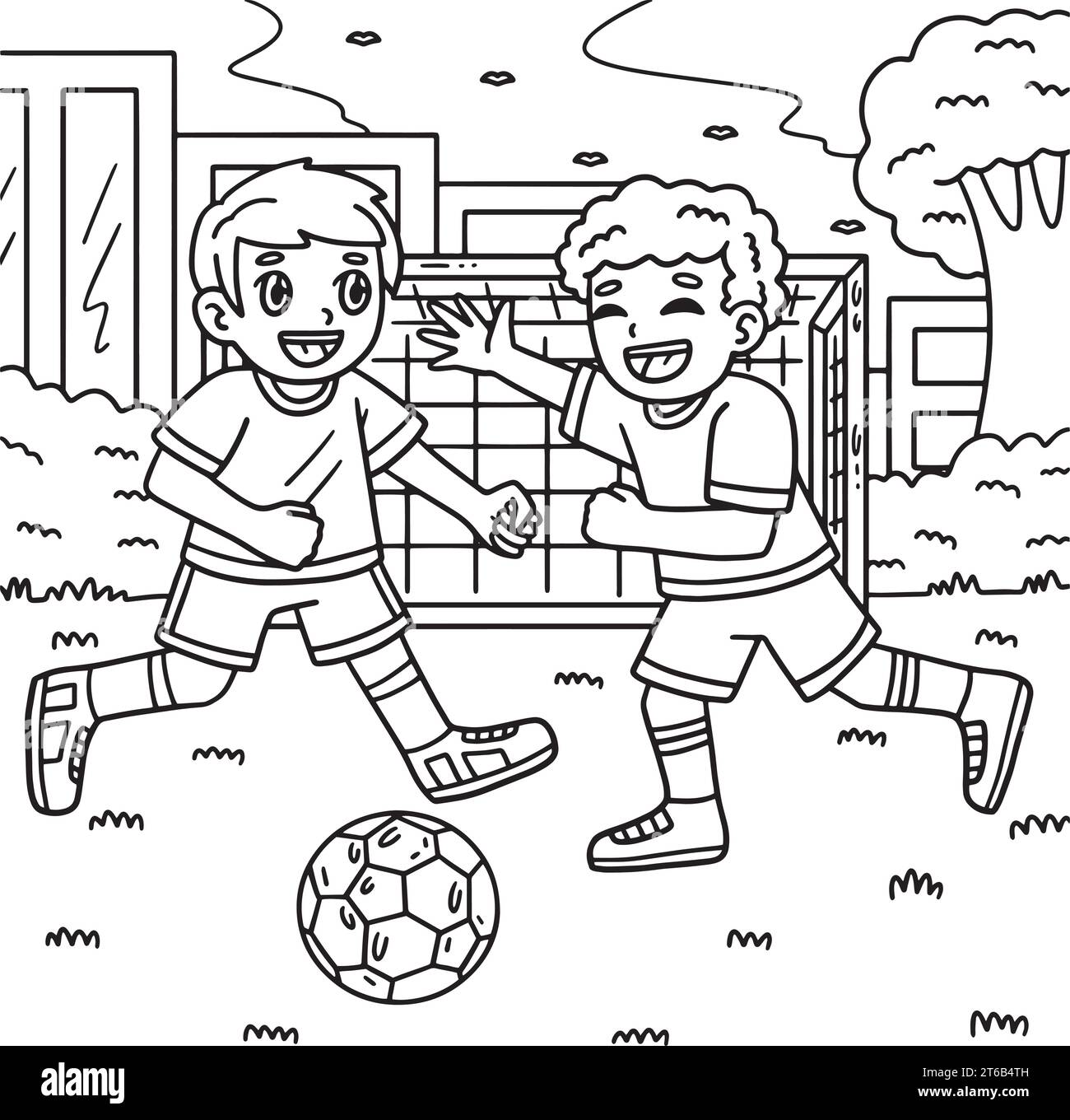 Kids Playing Soccer Coloring Page for Kids Stock Vector Image & Art - Alamy