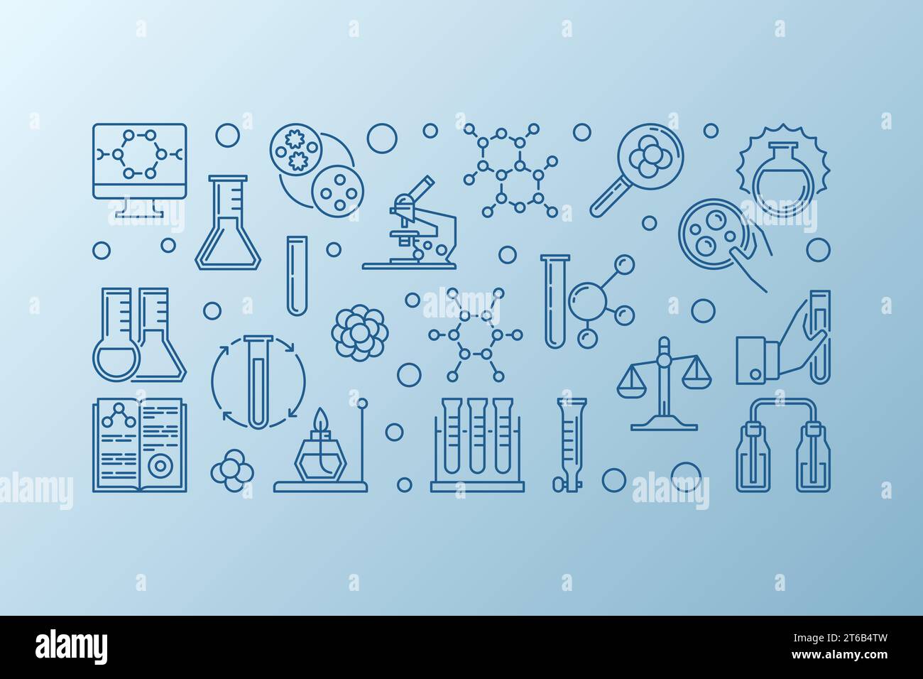 Chemistry Lab Equipment concept outline horizontal banner. Vector ...