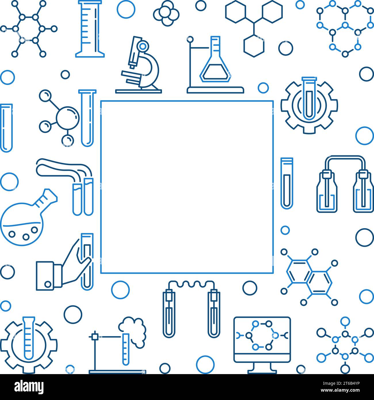Chemistry creative outline square vector frame. Chemical background ...