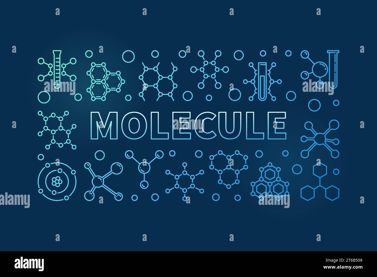 Molecule vector blue linear horizontal illustration. Science concept ...