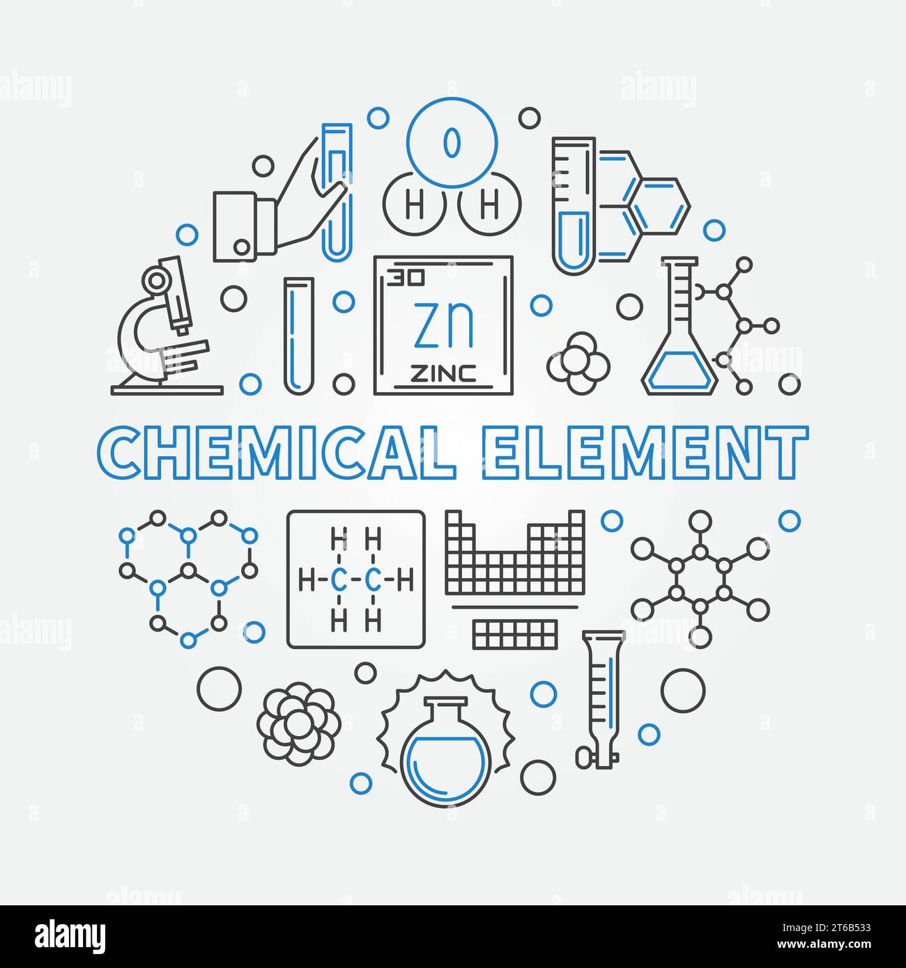 Chemical Element concept round outline illustration. Vector background ...