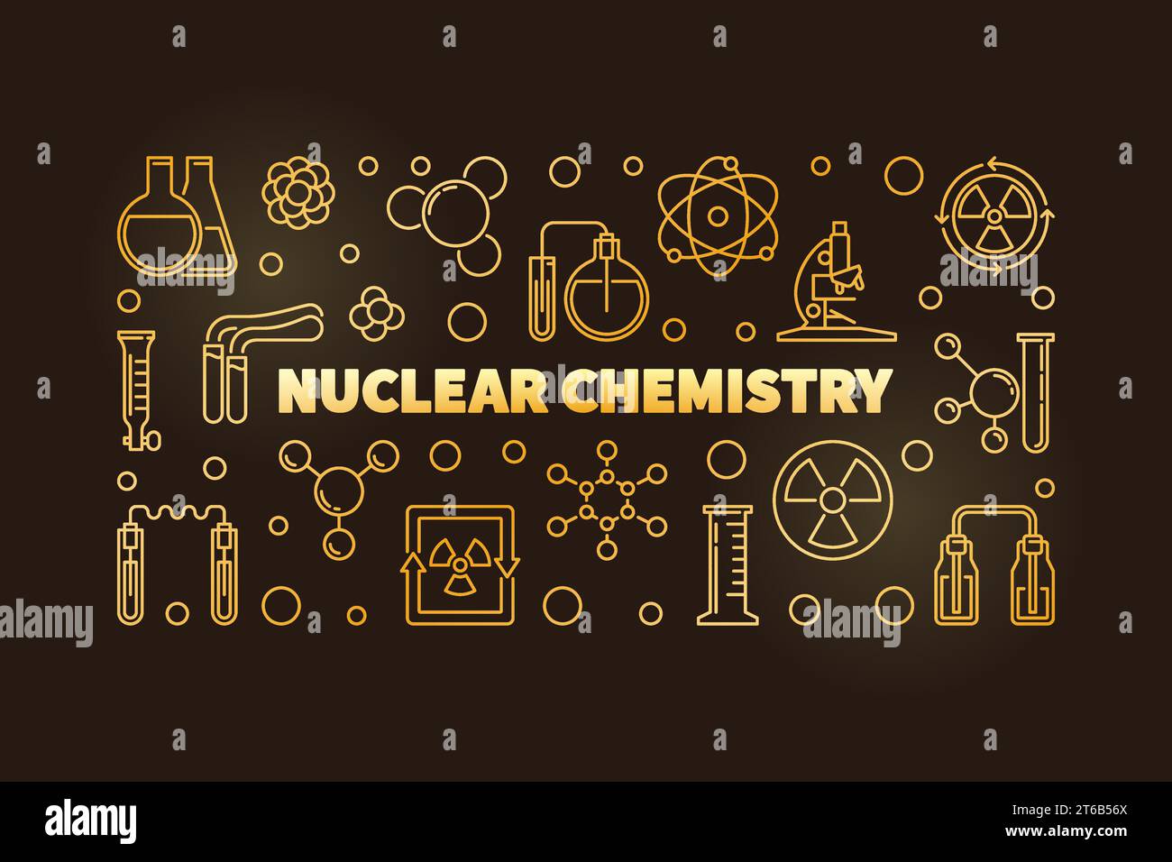 Nuclear Chemistry vector golden banner or illustration in outline style ...
