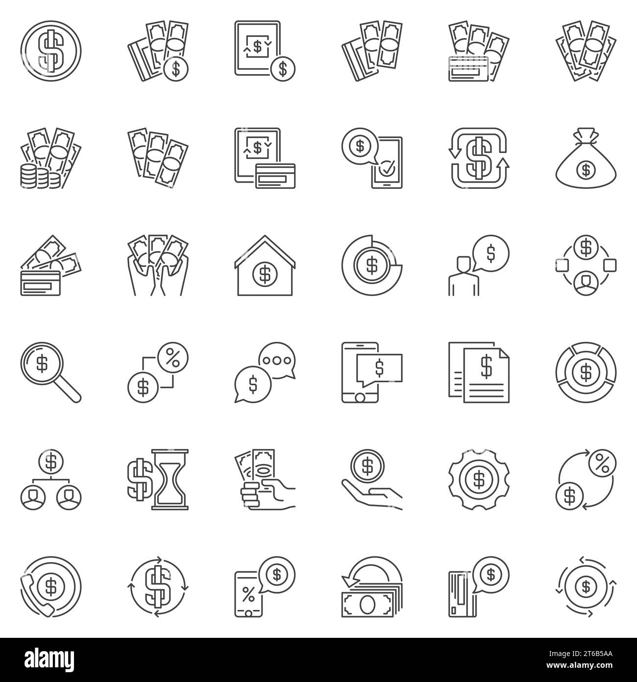 Money linear icons set - vector Dollar Cash and Cards concept symbols ...