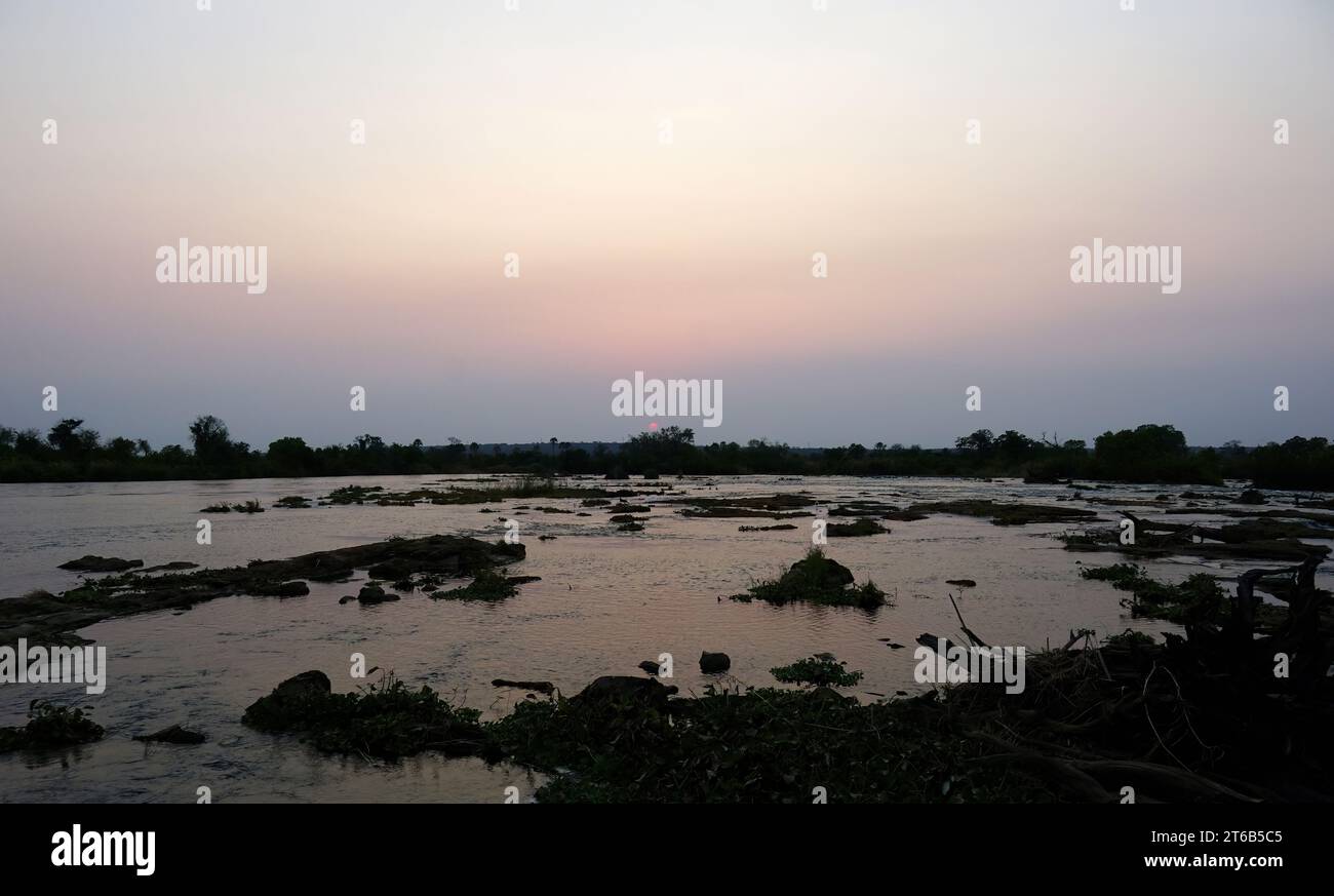 Sunrise, Zambezi River, Zambezi National Park, Zimbabwe, Africa Stock ...
