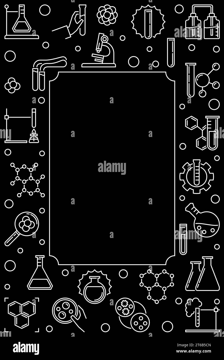 Dark Chemistry vertical outline vector simple banner or frame with ...
