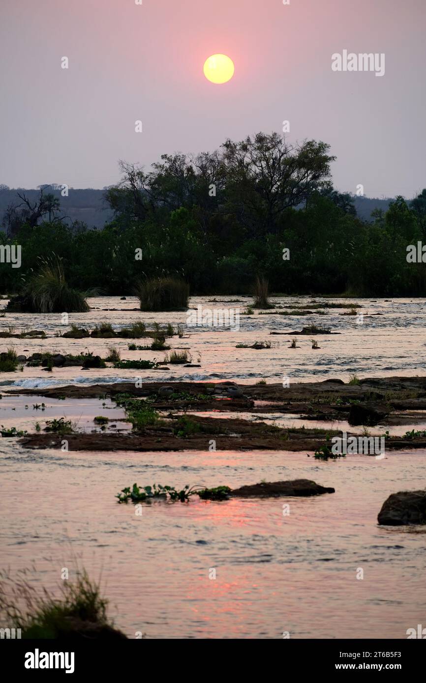 Sunrise, Zambezi River, Zambezi National Park, Zimbabwe, Africa Stock ...