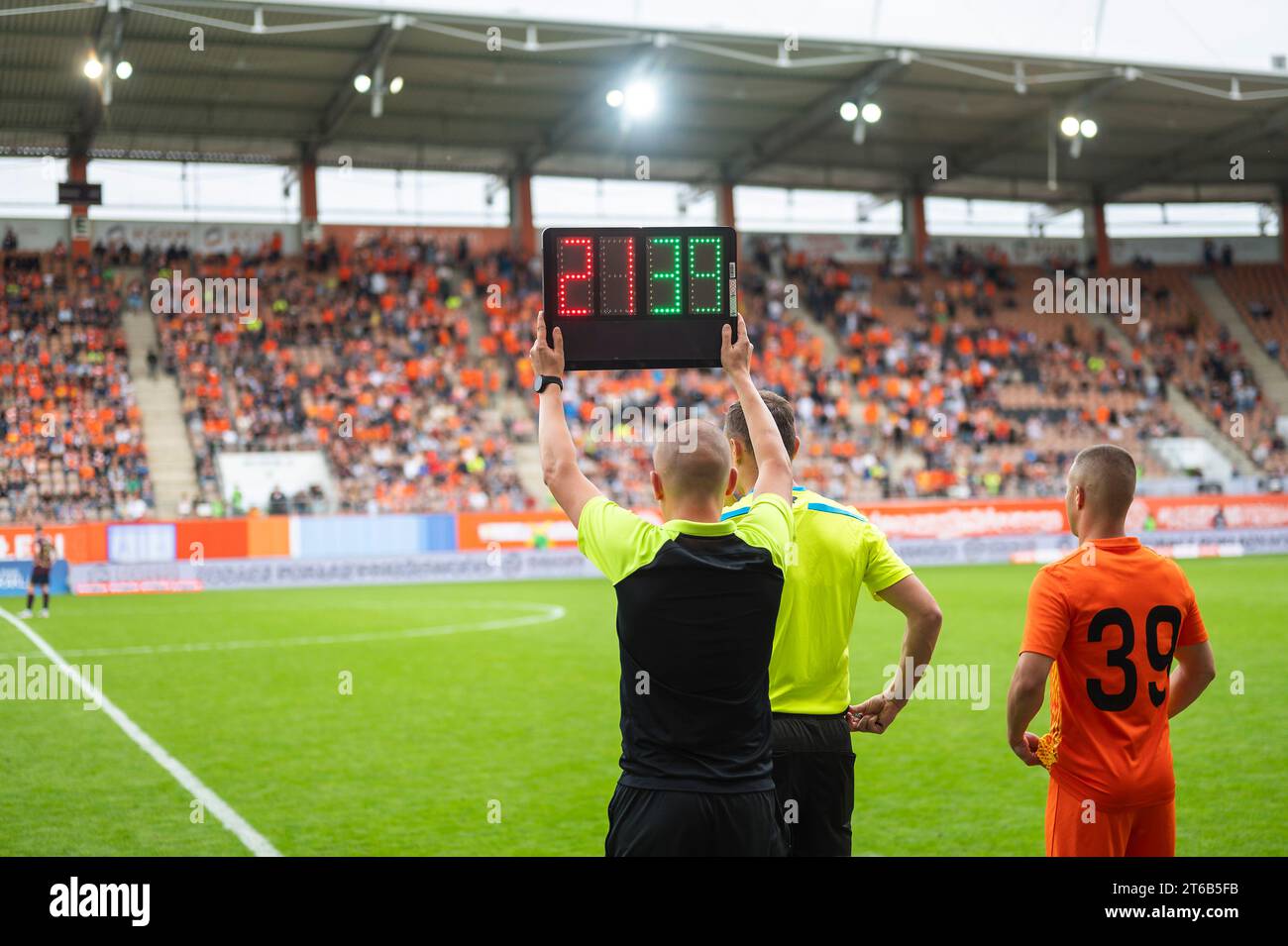 Team manager man shows players substitution during football match Stock ...