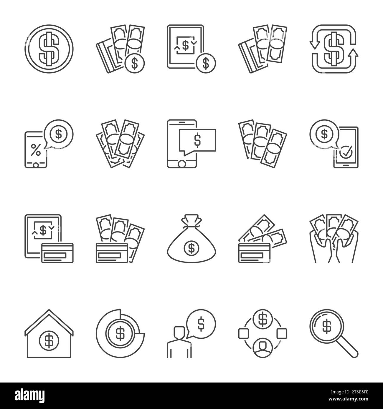 American Dollar and Money concept vector outline icons or symbols Stock ...