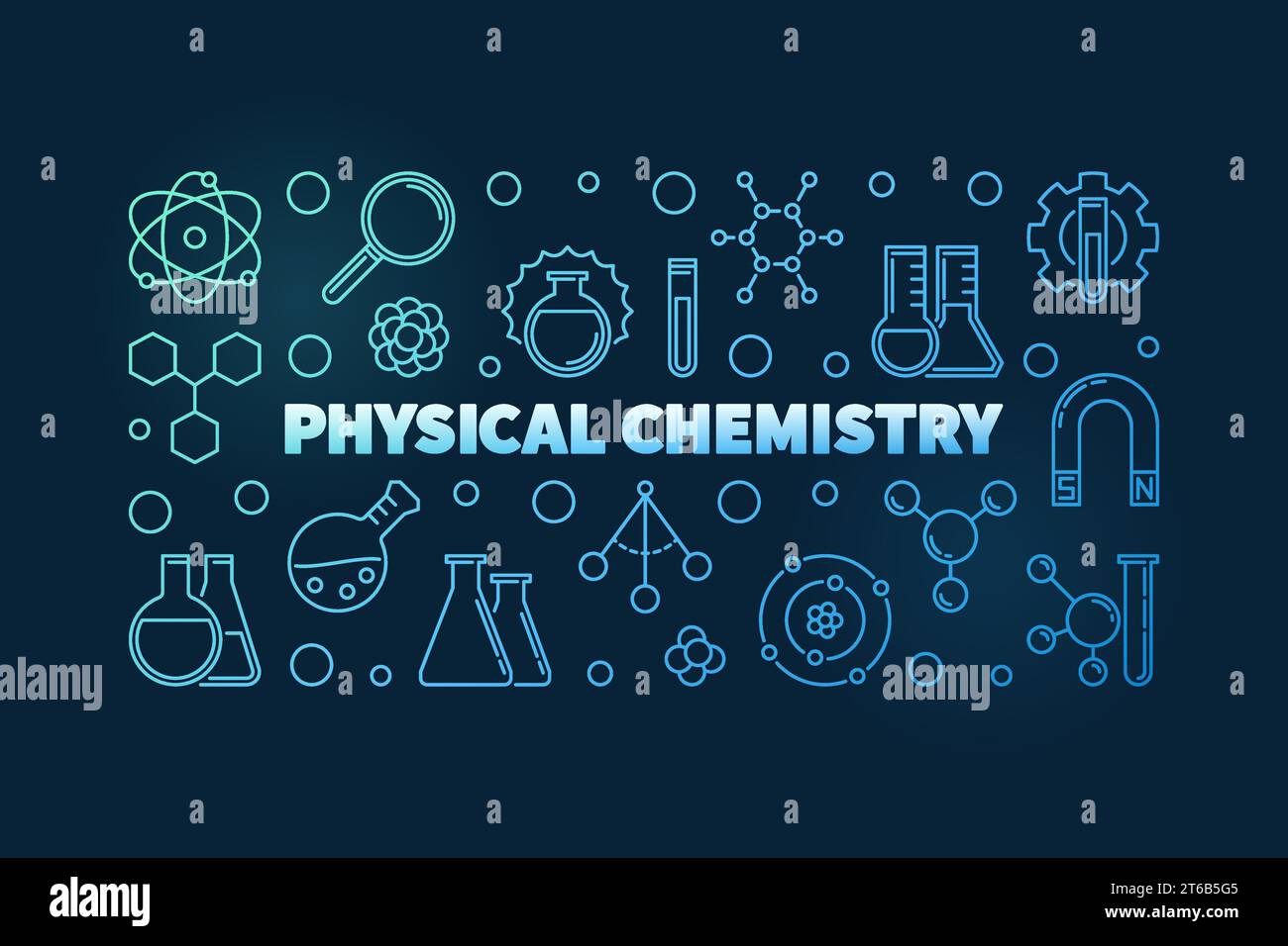 Physical Chemistry blue concept horizontal outline banner - vector ...