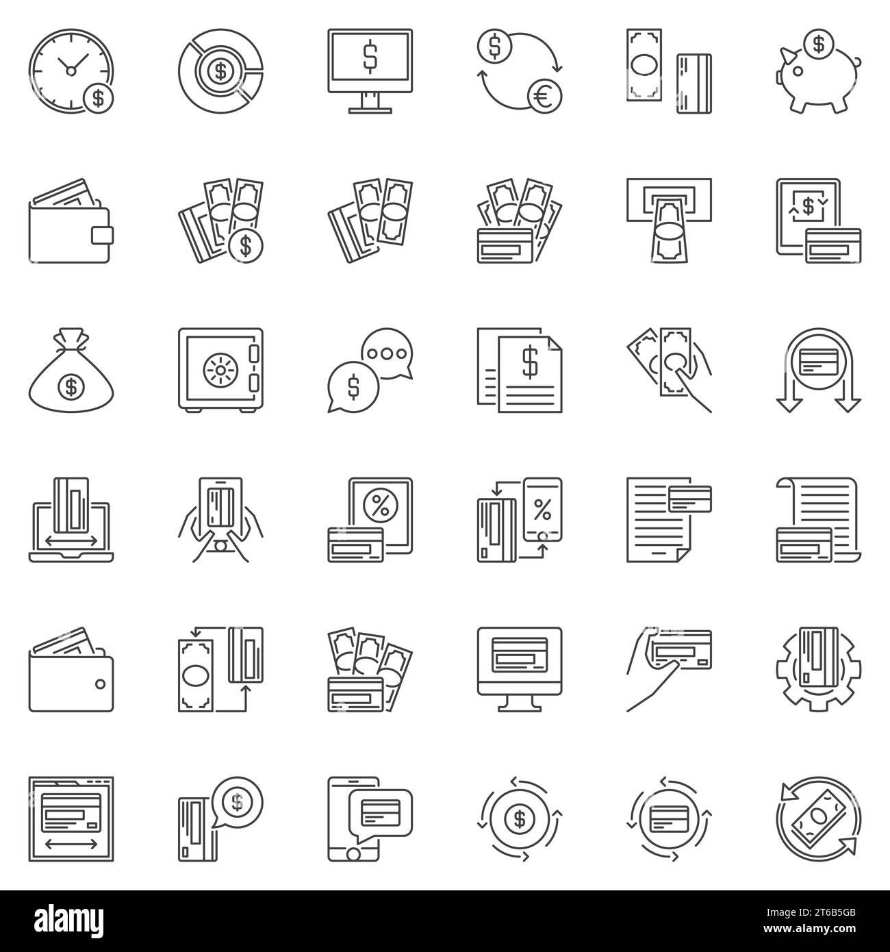 Paying outline icons set - vector money and payment concept symbols in ...