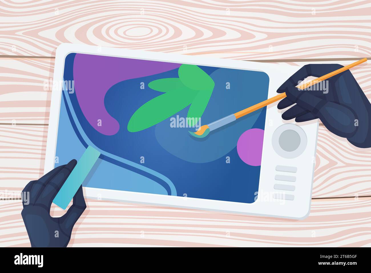 Creation of artwork and AI design vector illustration. Cartoon top view ...