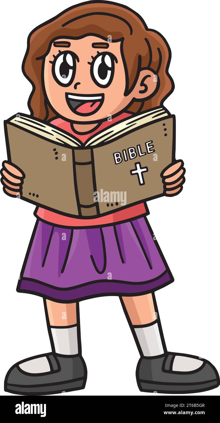 Christian Girl Reading the Bible Cartoon Clipart Stock Vector Image ...