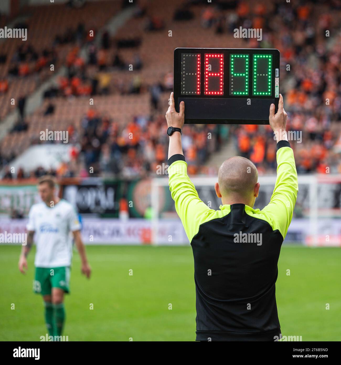 Team manager man shows players substitution during football match Stock ...