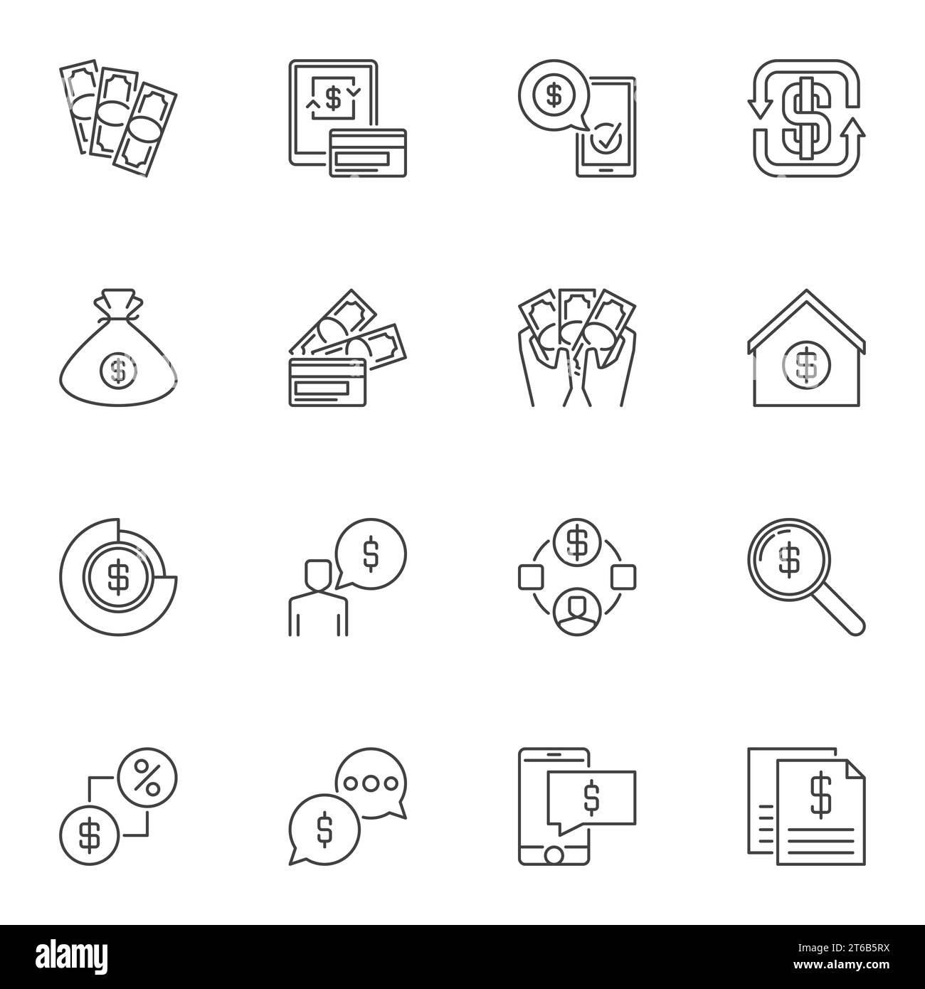 Dollar and USD currency outline icons set. Vector Money concept linear ...
