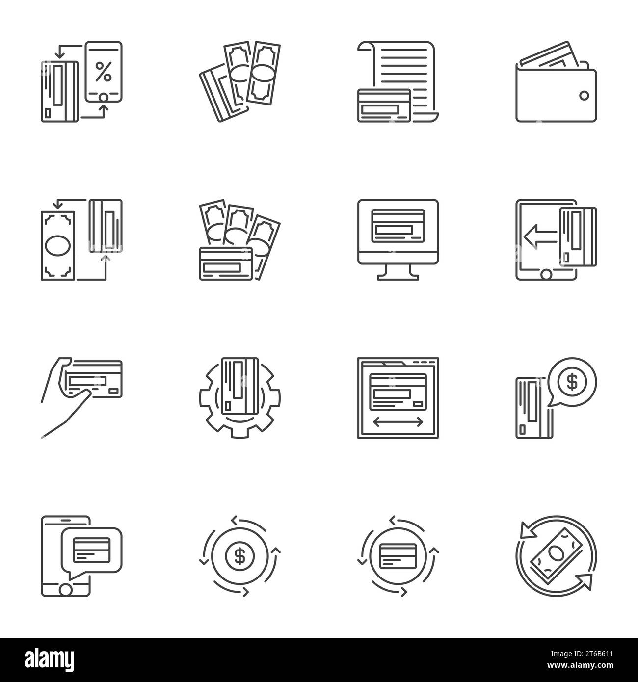 Set of Credit and Debit Card concept line icons. Vector Payment symbols ...