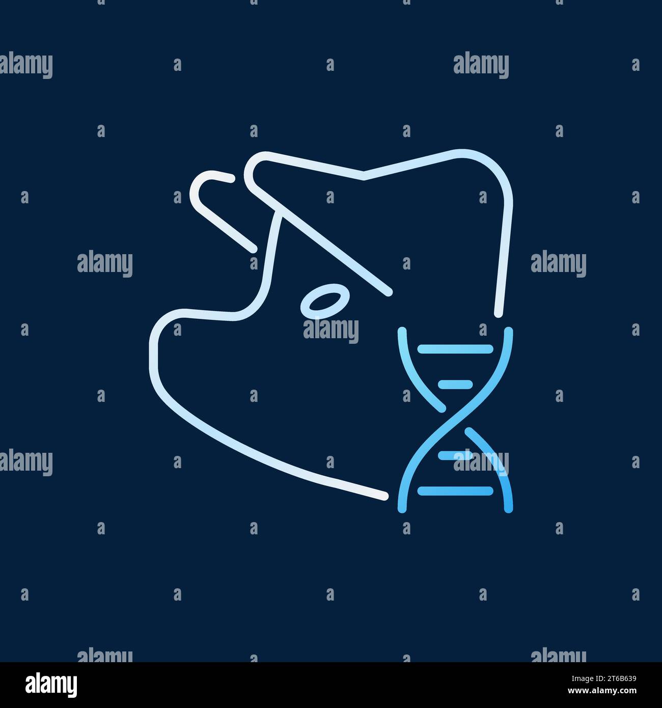 Pig with DNA vector colored outline icon. Pork DNA linear sign on dark ...