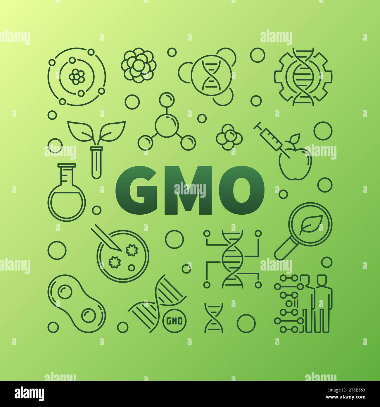 GMO vector square concept minimal outline illustration on green background Stock Vector Image ...