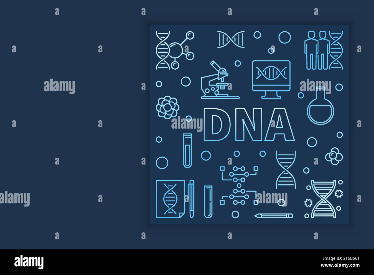 DNA vector blue square design element or banner in thin line style on ...