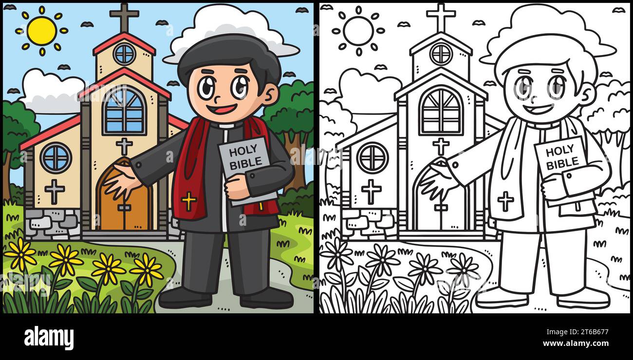 Christian Priest in Front of Church Illustration Stock Vector Image ...