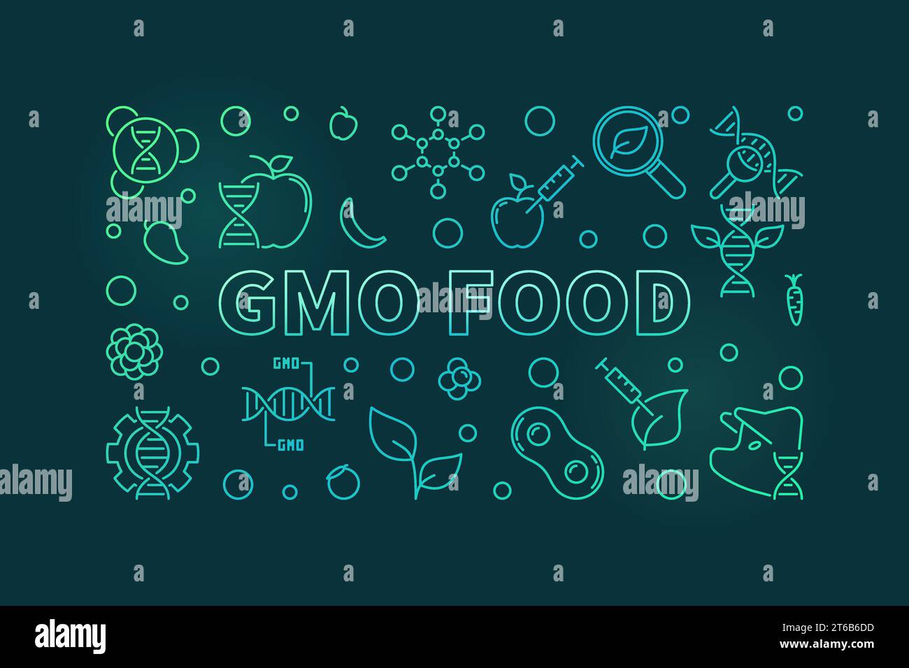 GMO Food vector concept linear horizontal banner or illustration on dark background Stock Vector ...