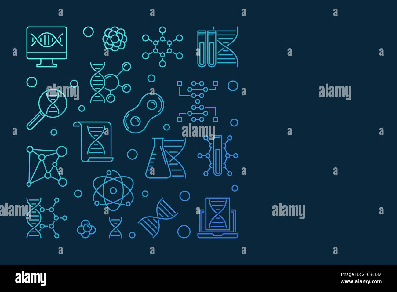 Vector Genetics Blue Square Banner Or Design Element In Thin Line Style On Dark Background Stock