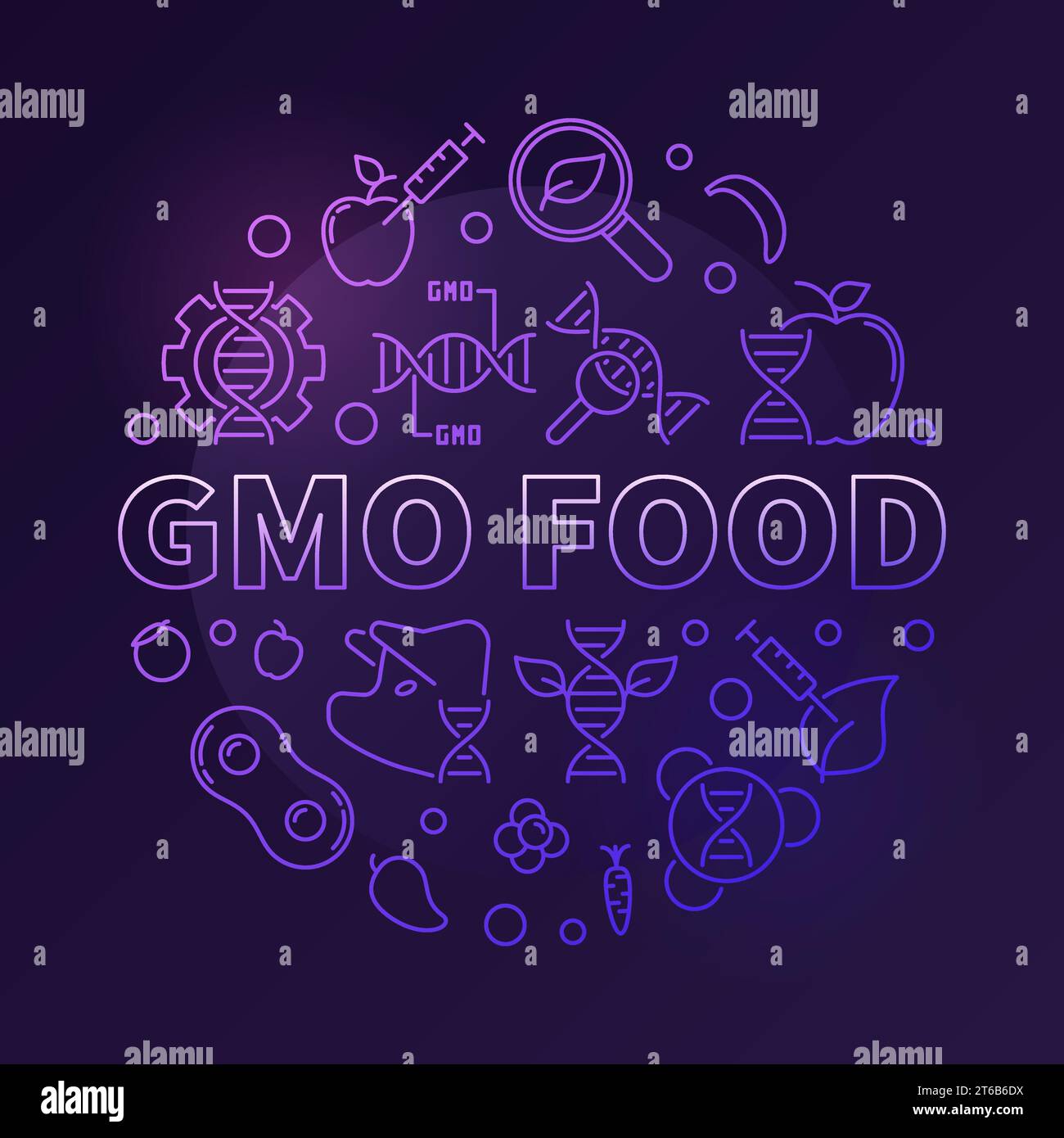 GMO Food vector colored circular modern linear illustration on dark background Stock Vector ...