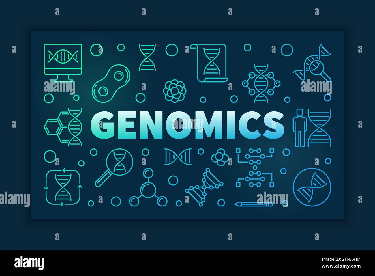 Genomics vector colorful horizontal banner in linear style on dark ...