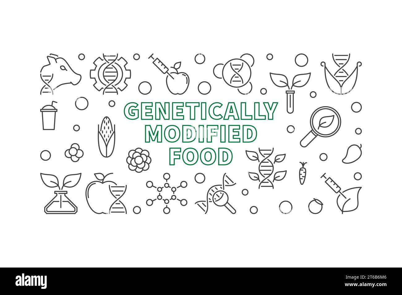 Genetically Modified Food vector minimal horizontal illustration in thin line style Stock Vector ...