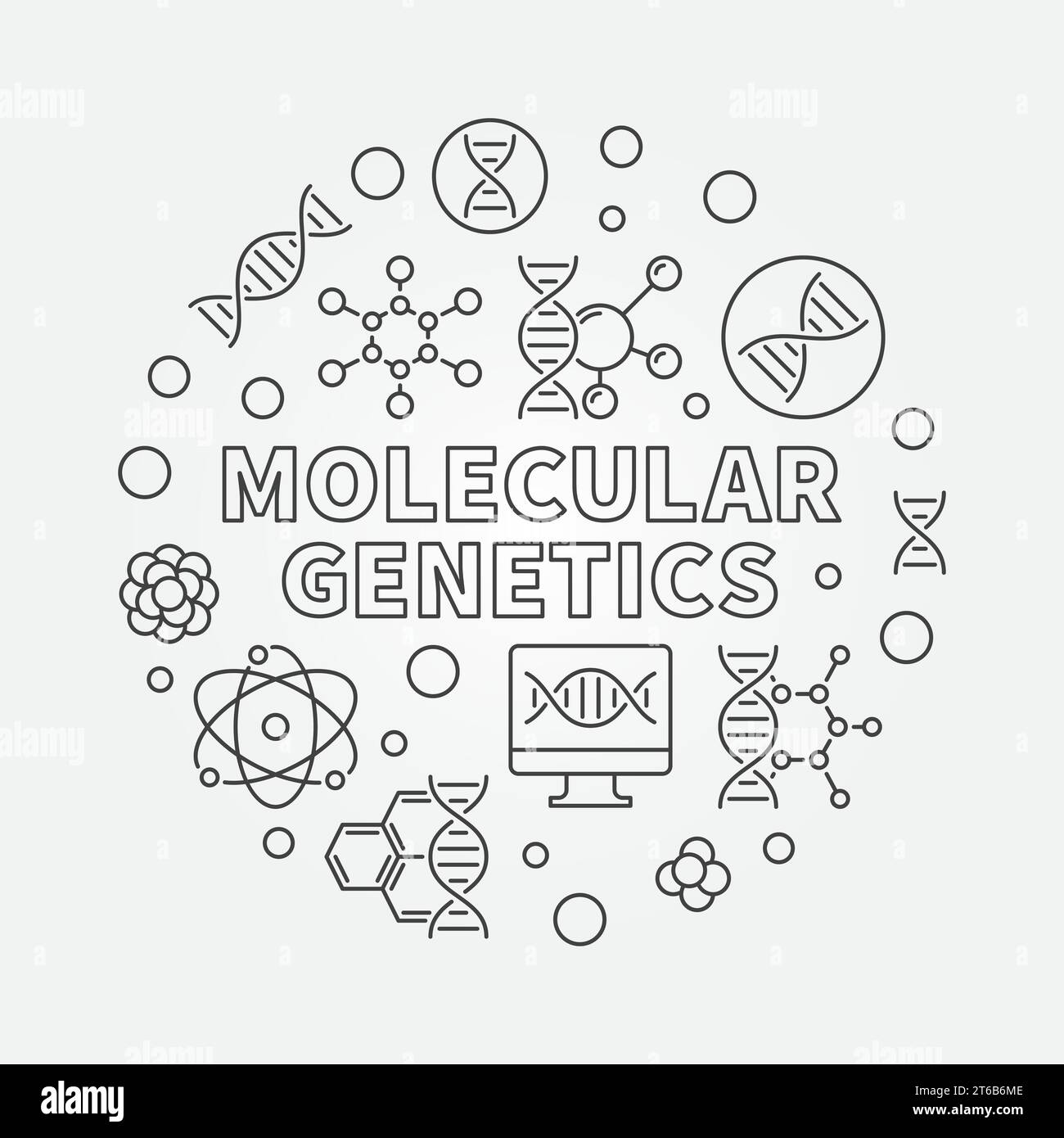 Molecular Genetics vector round biology concept outline illustration on ...
