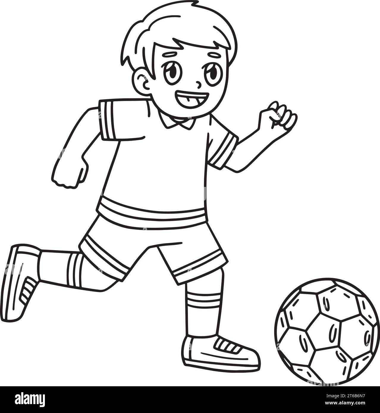 Boy Chasing Soccer Ball Isolated Coloring Page Stock Vector Image & Art ...