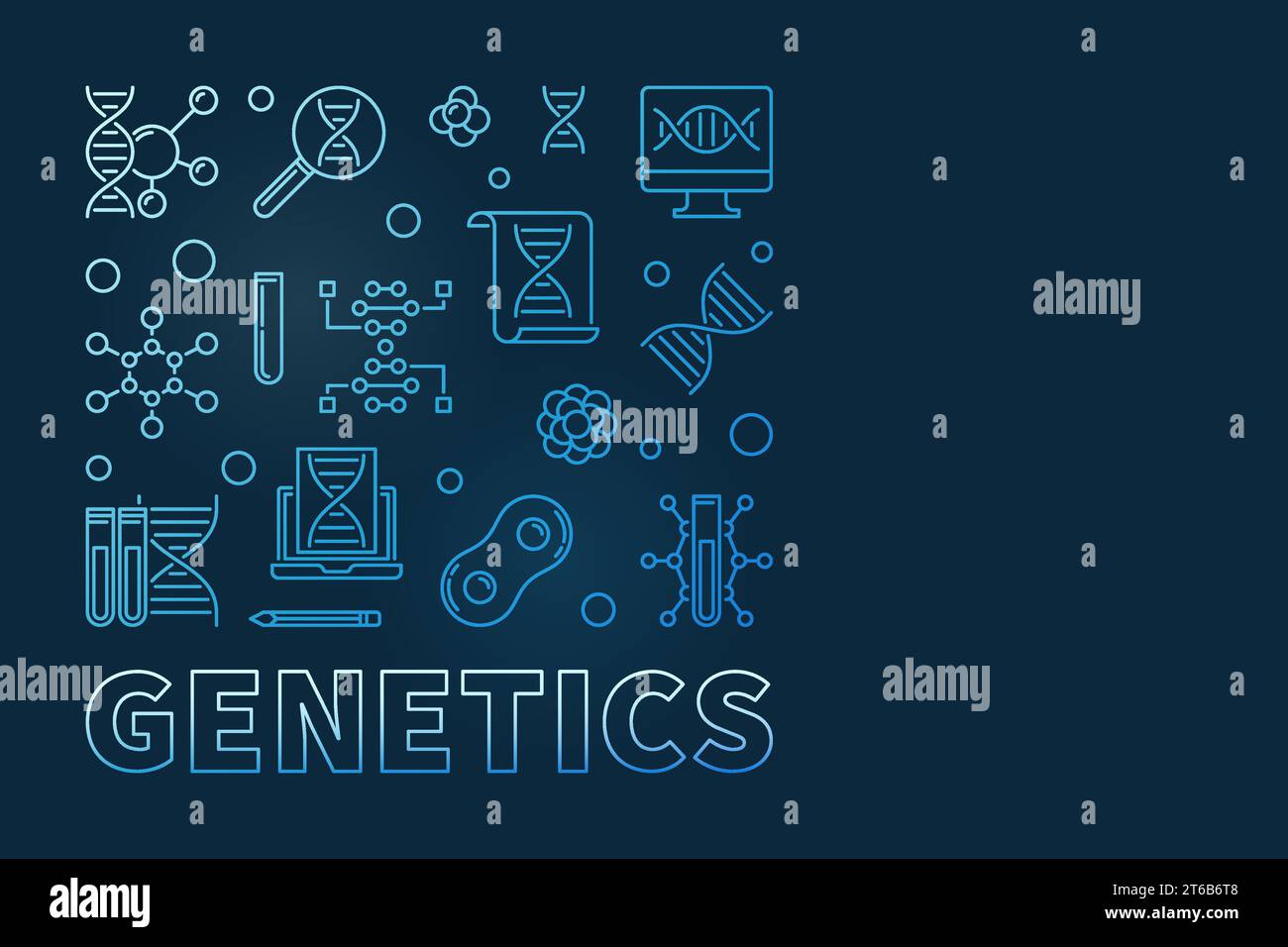 Genetics square minimal outline blue design element on dark background ...