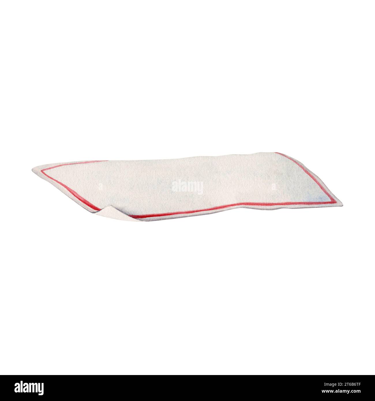 White tablecloth with red border. Food serving tea tower. Simple dish ...