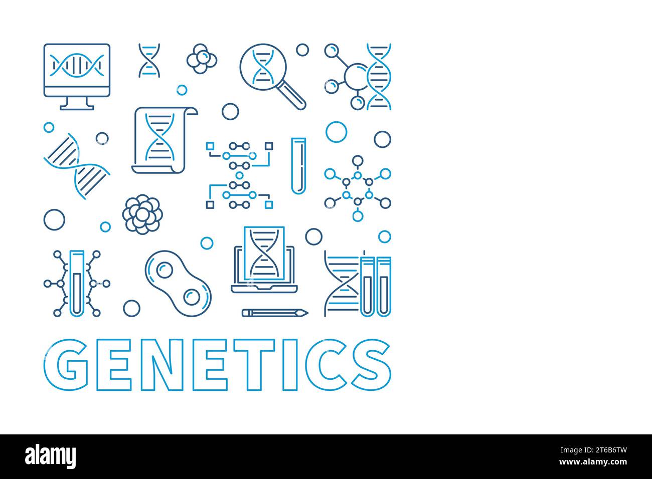 Genetics vector square design element or banner in thin line style ...