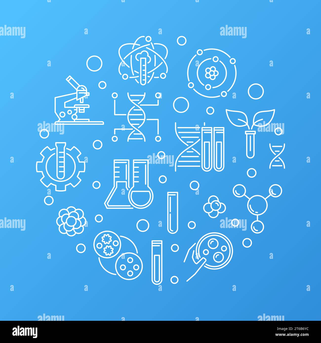 Biotech or Bio-Engineering vector round concept outline illustration on ...