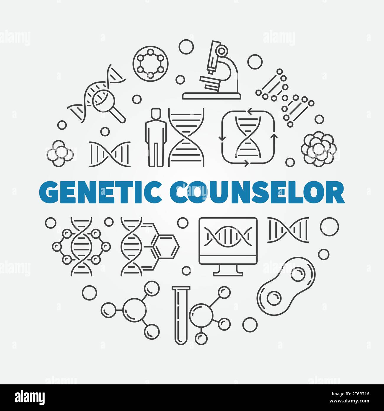 Genetic Counselor vector concept round illustration in thin line style ...
