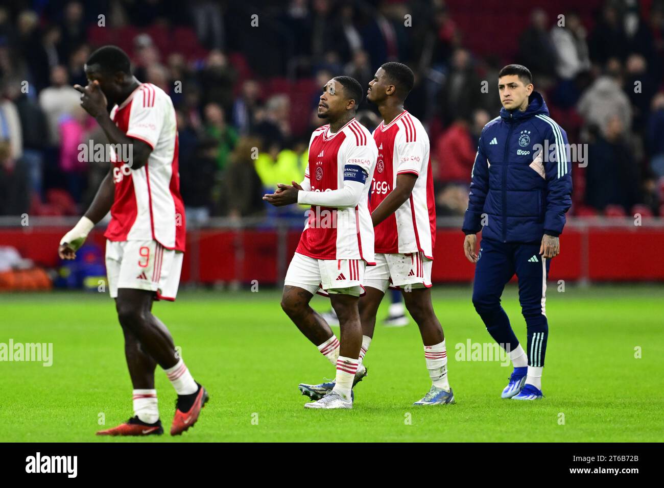 AMSTERDAM - (l-r) Brian Brobbey of Ajax, Steven Bergwijn of Ajax, Jorrel Hato of Ajax, Gaston ...