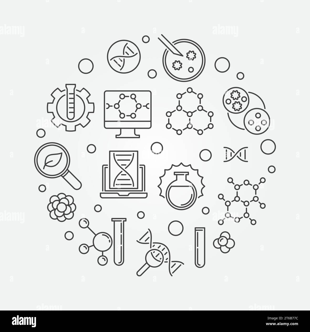 Biological Engineering vector round minimal illustration in thin line ...