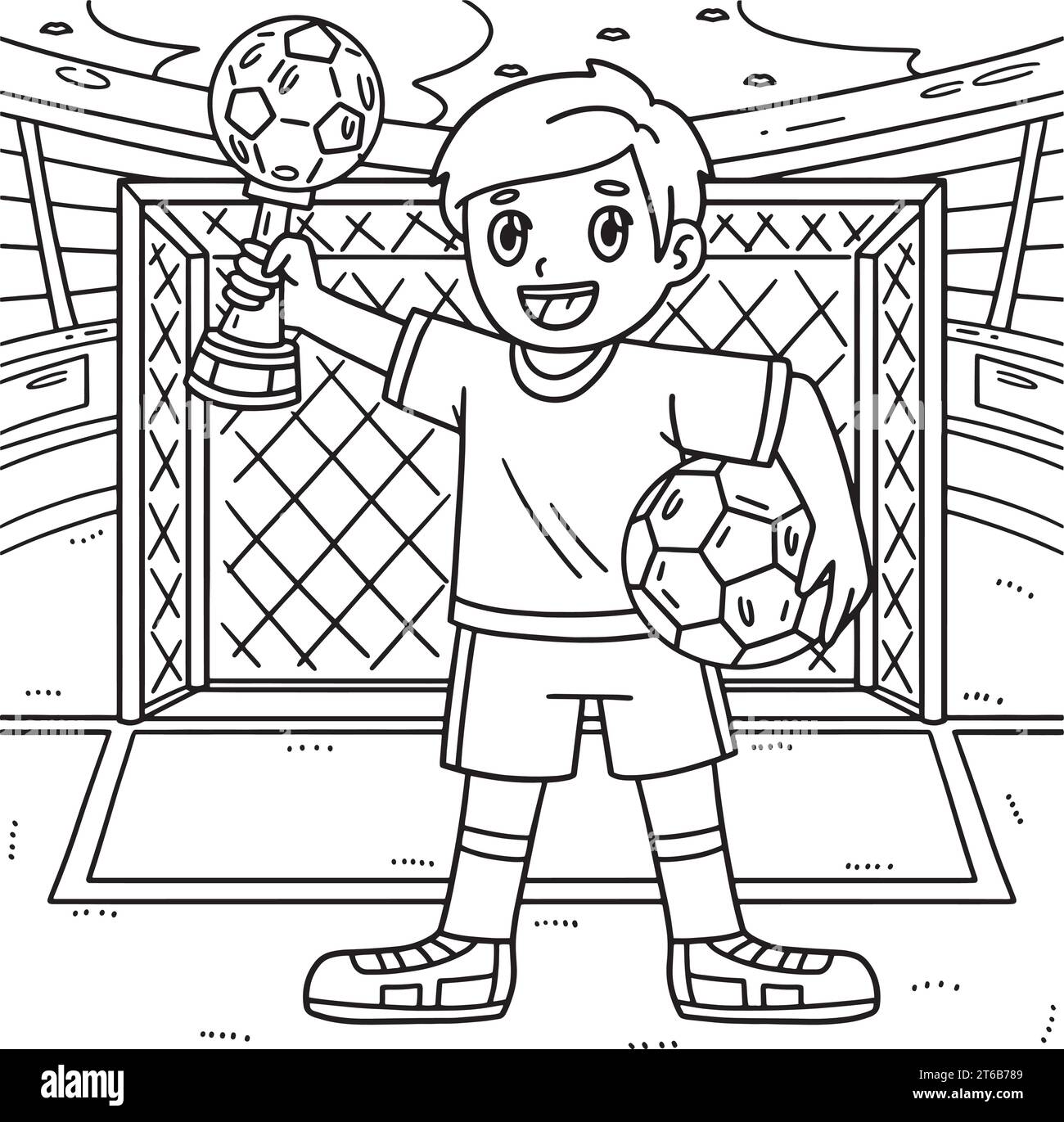 Boy with Soccer Trophy Coloring Page for Kids Stock Vector Image & Art ...