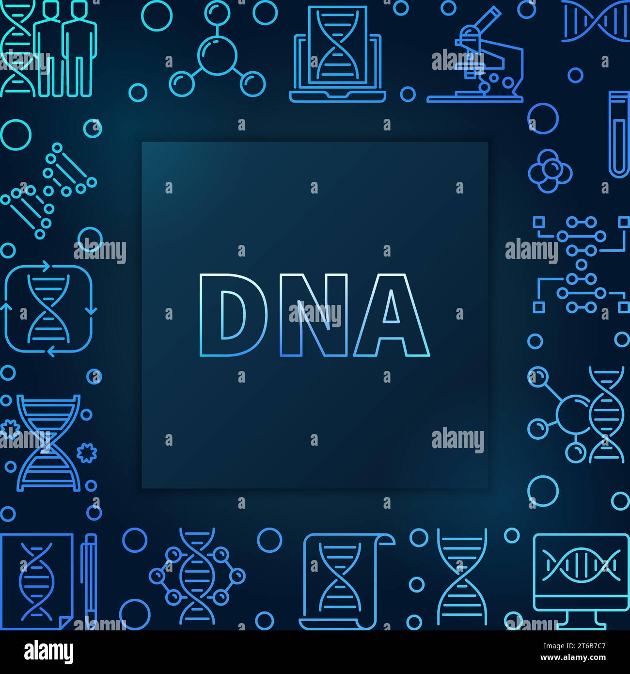 DNA square blue linear frame - vector illustration made with ...