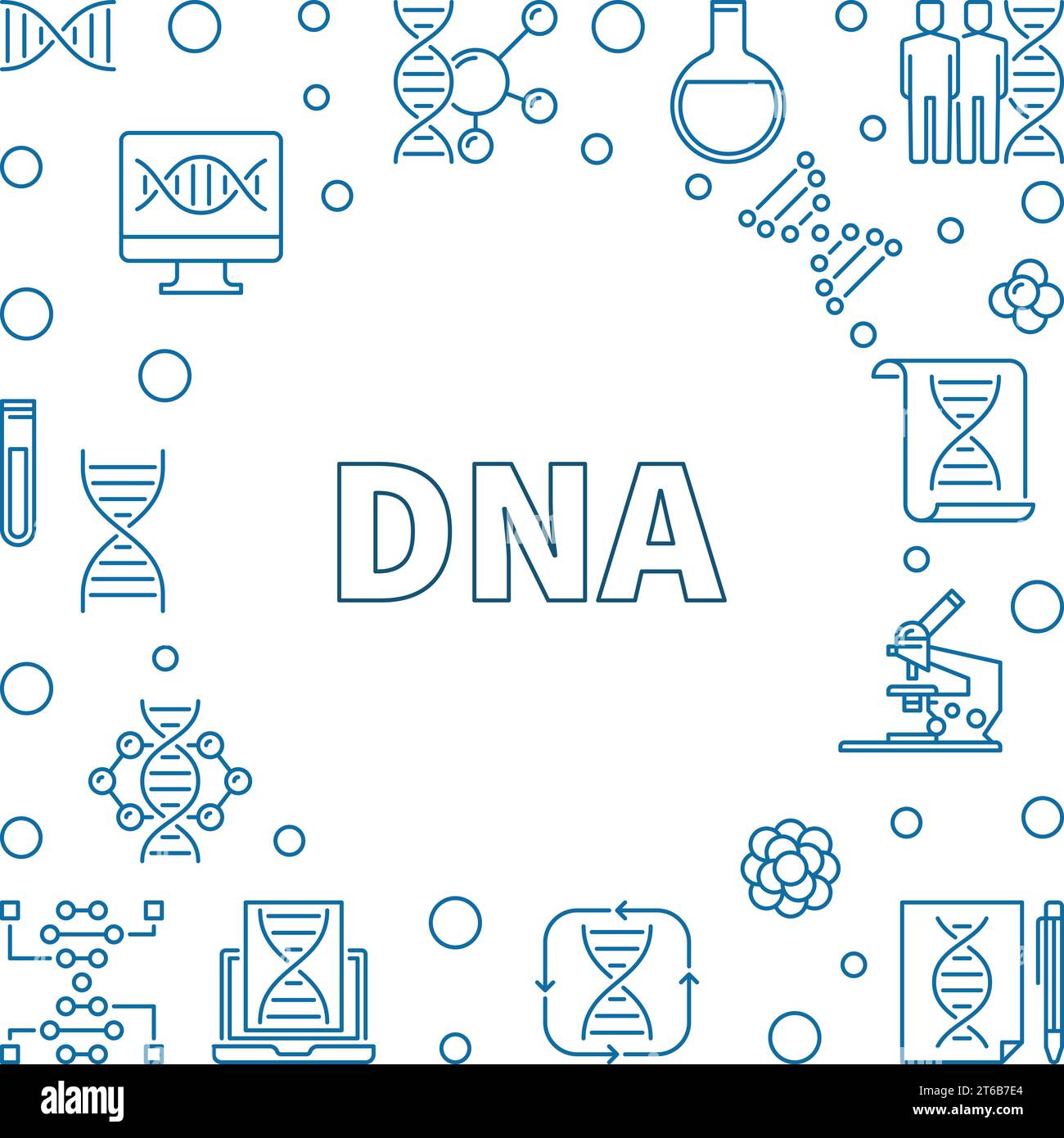 DNA or Deoxyribonucleic acid vector square frame or illustration in ...