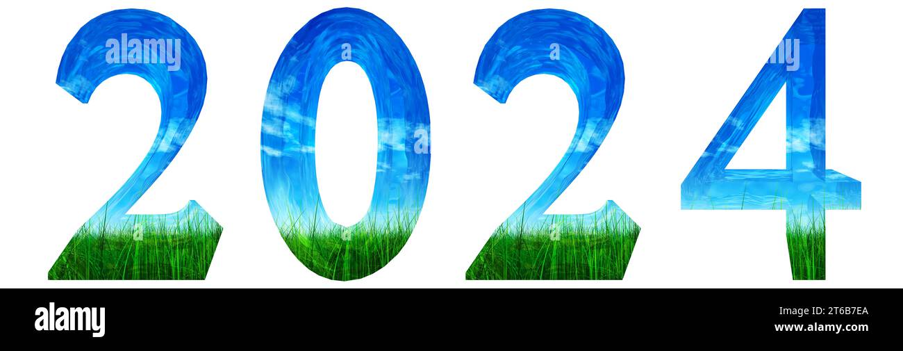 Concept or conceptual 2024 year made of green summer lawn grass and ...