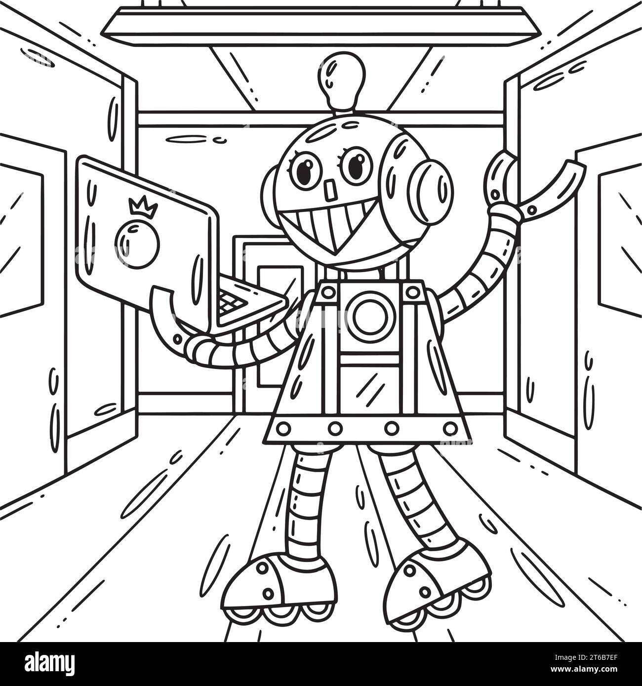 Robot with a Laptop Coloring Page for Kids Stock Vector Image & Art - Alamy