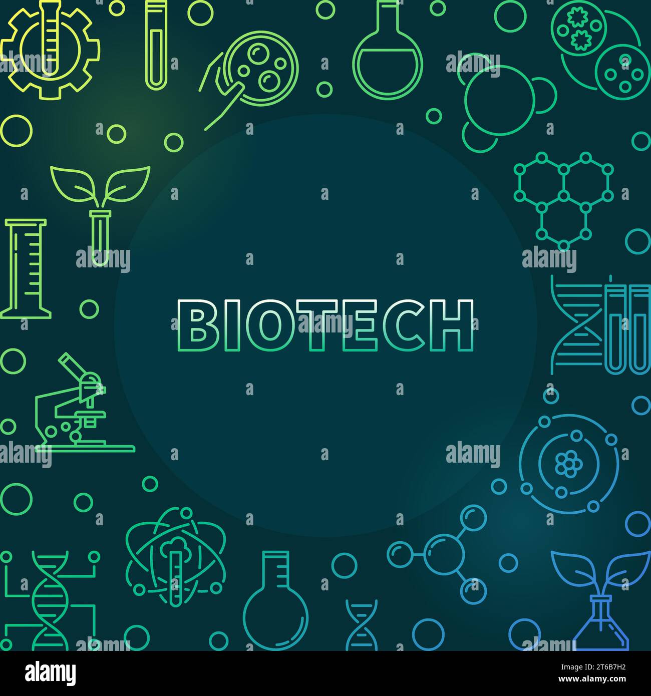 Vector Biotech colorful outline illustration or frame on dark ...