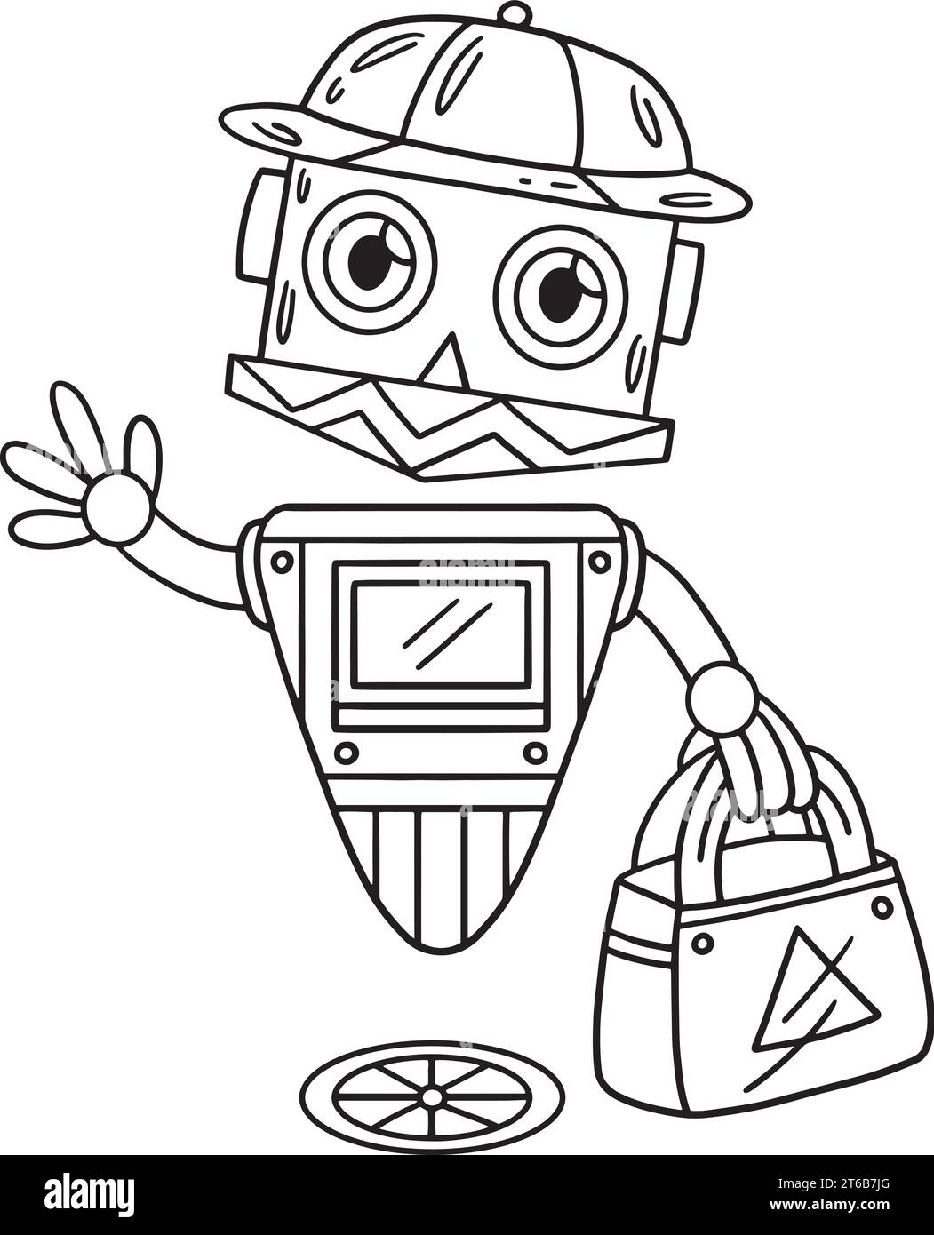 Floating Robot with a Bag Isolated Coloring Page Stock Vector Image ...