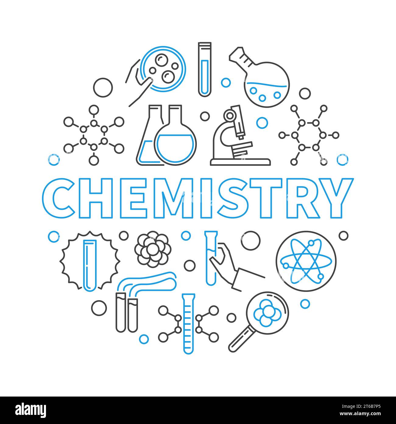 Chemistry vector Education concept round illustration in thin line ...