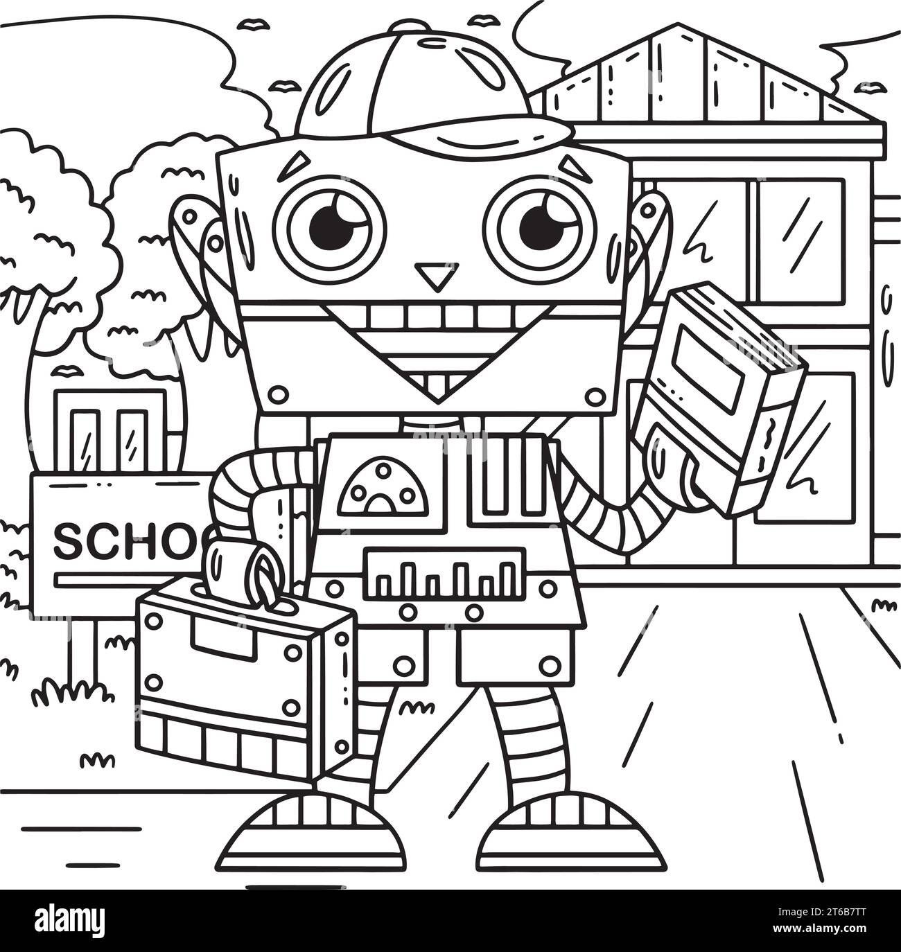 Robot Going to School Coloring Page for Kids Stock Vector Image & Art ...