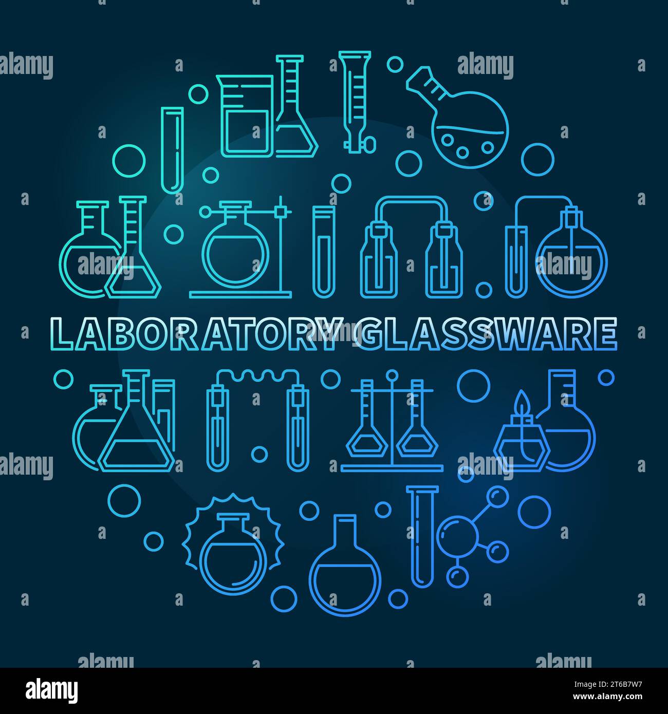 Laboratory Glassware vector modern blue round outline illustration on ...