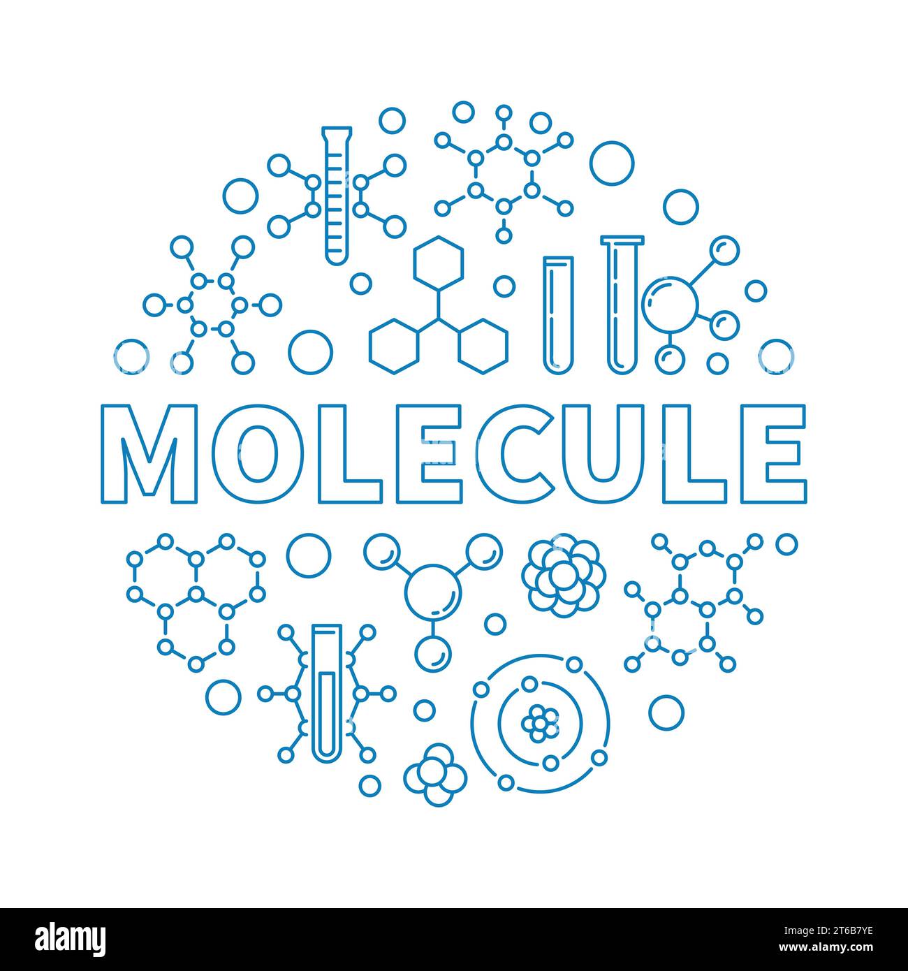 Molecule vector outline blue round illustration. Science and Chemistry ...