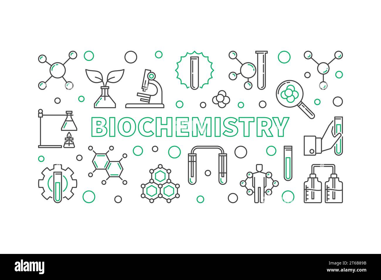 Biochemistry vector concept horizontal outline banner or illustration ...