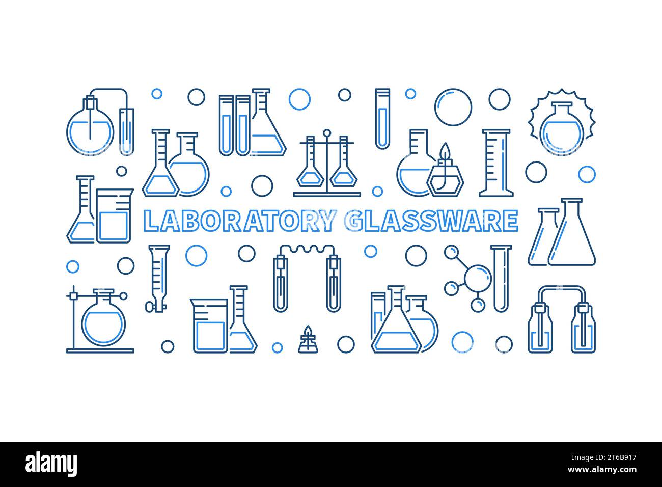 Laboratory Glassware vector concept blue outline horizontal ...